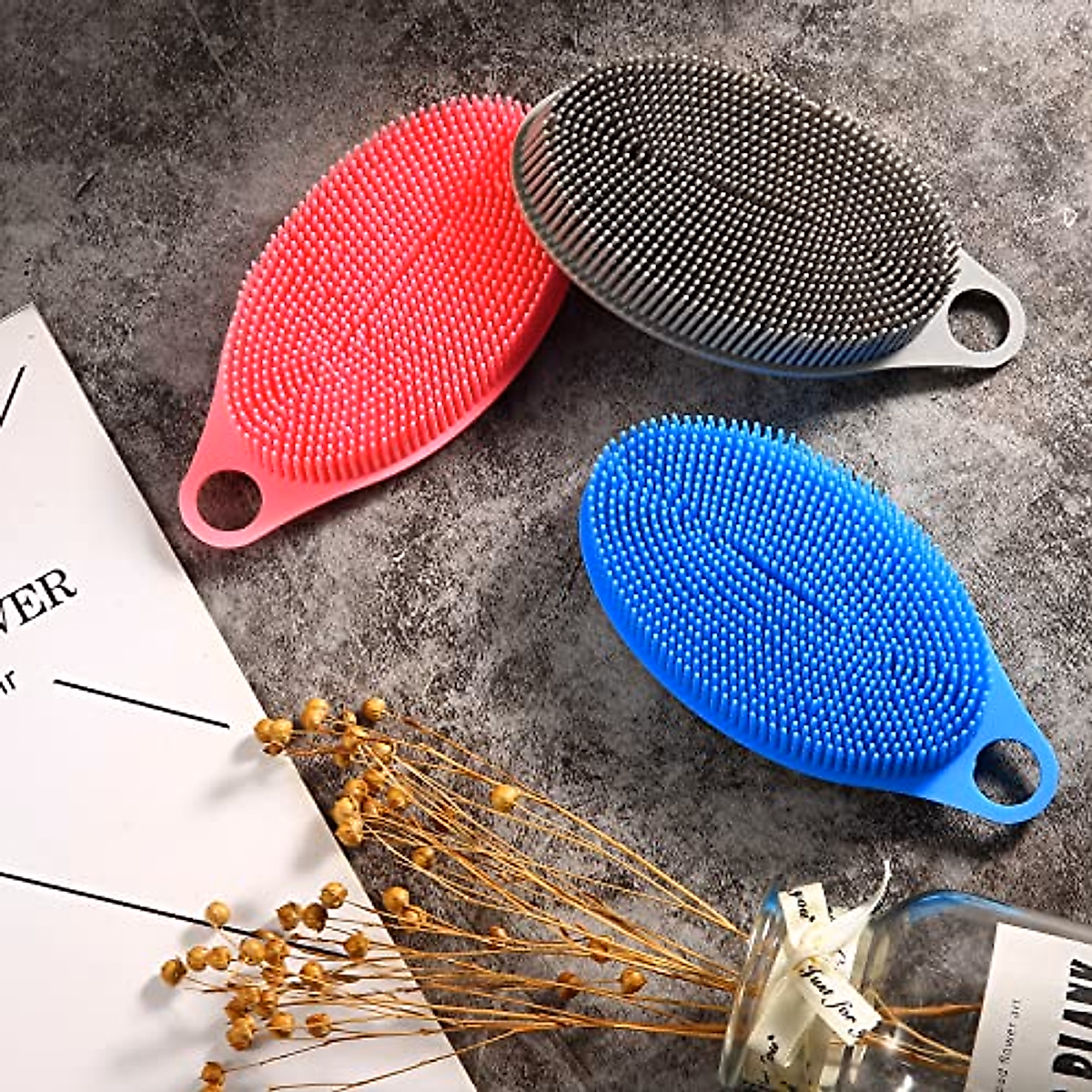 3 Set of Multifunctional Silicone Body Scrubber Loofah Soft and Skin-Friendly-,Easy to Clean,Scalp Massage ，Durable and Hygienic - Suitable for Various People and Pets (3 Count)