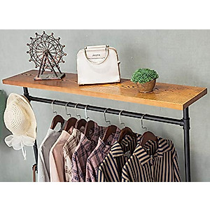 BIXIRAO Industrial Pipe Clothing Rack on Wheels, Rolling Iron Garment Racks with Wood Shelves, Commercial Heavy Duty Clothing Racks, Steampunk Clothes Rack Retail (Two Tiers 002)