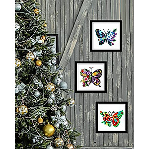 Butterfly Flower Embroidery Stitch Practice kit, 3 Sets Beginners Embroidery Kit for Beginners Include Embroidery Cloth Hoops Threads for Craft Lover Hand Stitch with Embroidery Skill Techniques