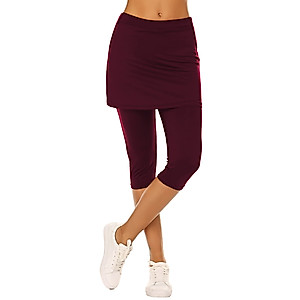 Ekouaer Capri Skirt Active Tight Pants Performance Cycling Skirted Leggings Shorts Skirt Pants Wine Red