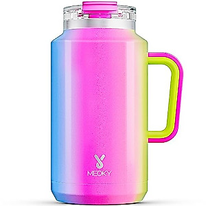 Meoky 50 oz Tumbler with Handle, Stainless Steel Vacuum Insulated Tumbler with Lid and Straw, Keeps Cold for 36 Hours, 100% Leak-proof, BPA-Free (Carnival)