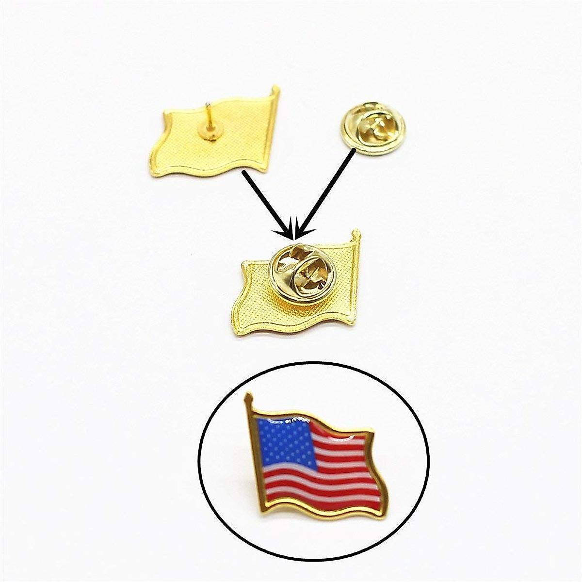 TANG SONG 50PCS American Flag Lapel Pins - Solid Metal USA Flag Lapel Pins Badge Pins brooch For Suit Jacket