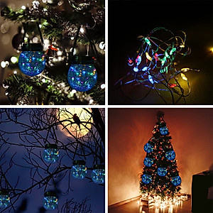 RNEHON Solar Lantern, 2 Pack Outdoor Lanterns Crackle Glass Ball Lights, 30 LED Waterproof Solar Lights Garden Patio Solar Lights Outdoor Decorative Backyard Halloween Christmas Decor