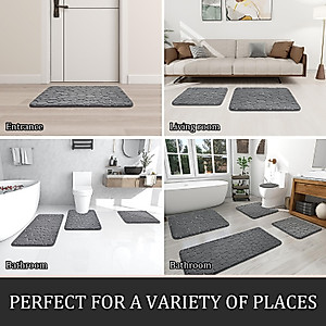 YIHOUSE Bathroom Rugs Sets 3 Piece, Cobblestone Memory Foam Bathroom Mats Set Extra Thick, Non Slip Bath Mats for Bathroom, Water Absorbent, Washable Dark Grey Bath Rugs for Tub, Toilet and Floor