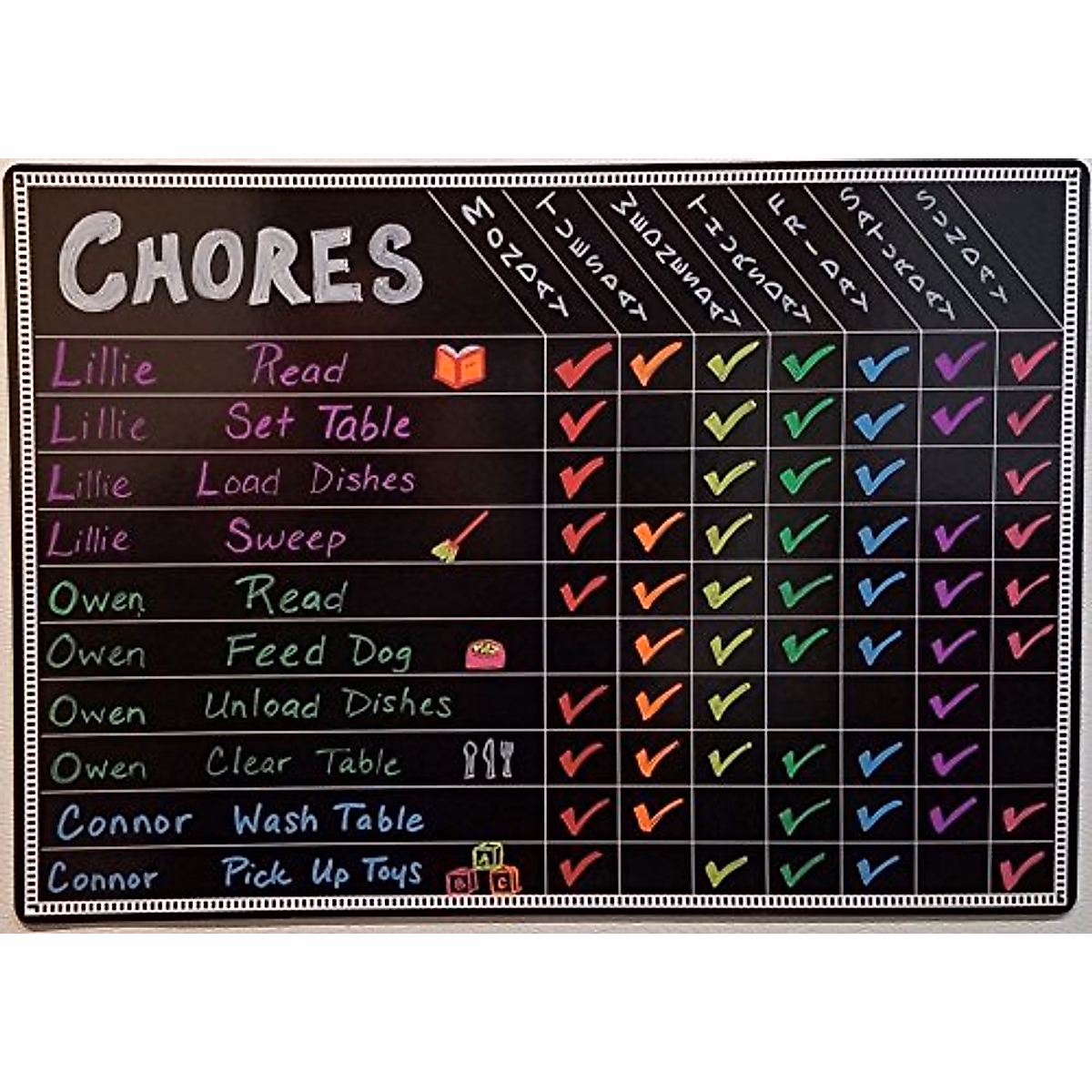 Chore Board | with 8 Pack Vibrant Liquid Chalk Markers | 12x17 Magnetic Dry Erase Chore Chart Reward Chart for Kids and Adults | Chore Chart for Kids Multiple Kids