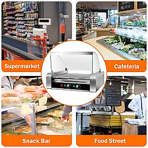 KOTEK Hot Dog Roller Machine, 30 Hot Dog and 11 Non-Stick Roller, Sausage Grill Cooker Machine with Glass Cover, Drip Tray, Dual Temperature Control for Commercial and Household Use (11 Rollers)