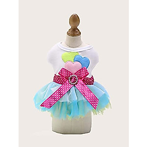 QWINEE Heart Pattern Dog Dress Sleeveless Cat Puppy Princess Dresses with Polka Dot Bow Skirts for Small and Medium Dogs Cats Kitten Multicolor S