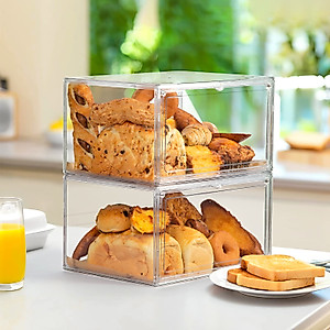 GROPKNIO 2pcs Large Bread Box Kitchen Countertop upgraded - Large Capacity Transparent Bread Rack Storage Box， 20 Sheets of Greaseproof paper-Stackable Double-Layer Bread Pantry Storage Container