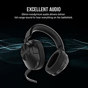 Corsair HS55 Wireless CORE Gaming Headset - Low-Latency 2.4Ghz, Up to 50ft Bluetooth Range, Lightweight Construction, Tempest 3D AudioTech Support on PS5, Omni-Directional Microphone - Black