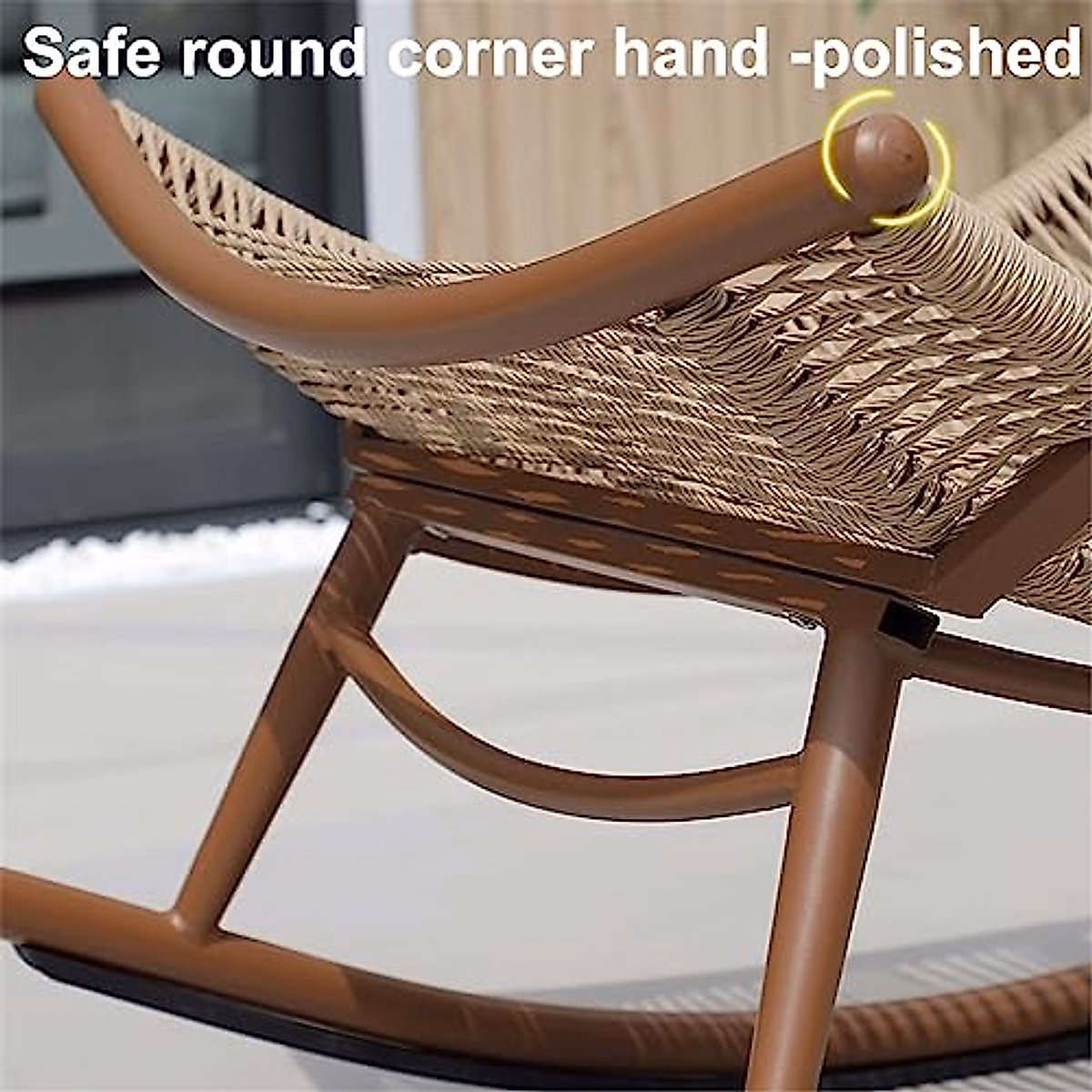 JHKZUDG Outdoor PE Gel Rope Rocking Chair, Patio PE Rope Rocker Chair with High-Back & Metal Frame, All-Weather Rocking Lawn Furniture, for Garden Backyard Porch