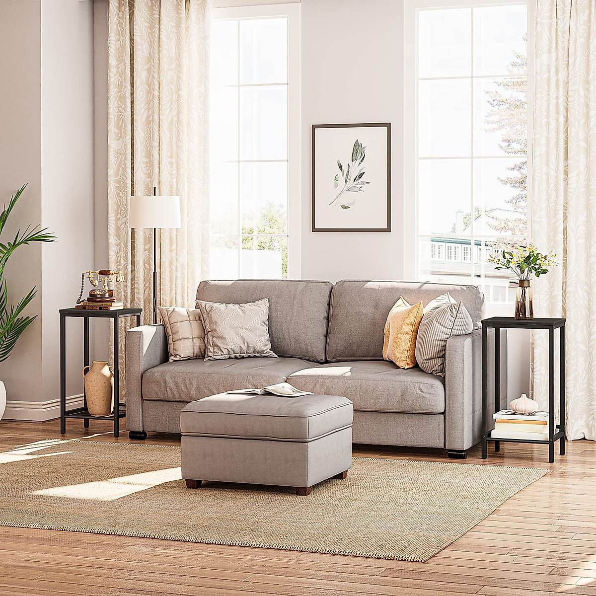 HOOBRO Tall Side Table, Industrial End Telephone Table with Adjustable Mesh Shelves, Small Entryway Table, 28.9" H Small Table for Hallway, Living Room, Office, Black BB03DH01