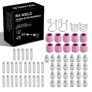 RX WELD 52Pcs Plasma Cutter Torch Consumables Electrode Nozzles Cups Kit Galvanized Copper Ceramic AG-60 Consumables