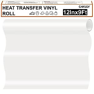 CAREGY Iron on Vinyl Heat Transfer Vinyl Roll HTV (12''x9',White)