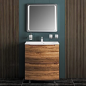 Bath Oasis Modern Free Standing Bathroom Vanity with Washbasin | Delux Teak Natural Collection | Non-Toxic Fire-Resistant MDF-40-Diamond Collection 40"