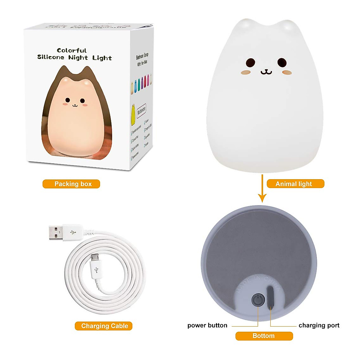 MOKOQI Cat Tap Night Light,Toys for 2-14 Years Old Boys Girls, Cute Cat Lamp Silicone Baby Nightlight for Bedroom,Tap Control Glow up Color Changing Kawaii Animal Lamp