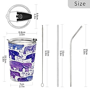 Wassud Violet Elephants 20 oz Tumbler with Lid and Straw Stainless Steel Double Wall Vacuum Tumblers Insulated Travel Coffee Mug for Cold and Hot Drinks