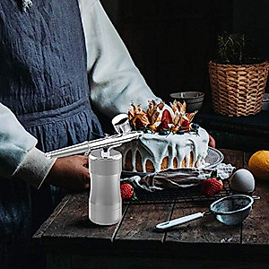 COSSCCI Handheld Airbrush Kit, Mini Air Compressor Spray Gun Set Single Action USB Rechargeable Airbrush for Makeup Art Nail Painting Tattoo Manicure Cakes (Silver)