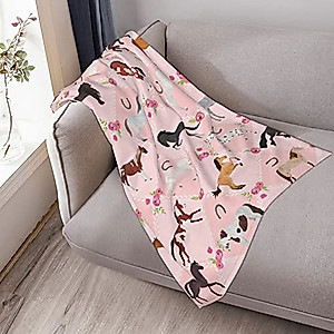 Horse Blanket for Girl Horse Gift for Girls Women Cute Horses Flowers Fleece Flannel Throw Blankets Soft Lightweight Plush Pink Blanket for Horse Lovers Decor Bed Sofa 50"x40"