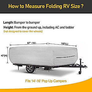 Antook 500D Pop up Camper Cover for 14 15 16ft Trailers, Waterpoof Folding RV Covers, Ripstop Pop-up Motorhome Cover
