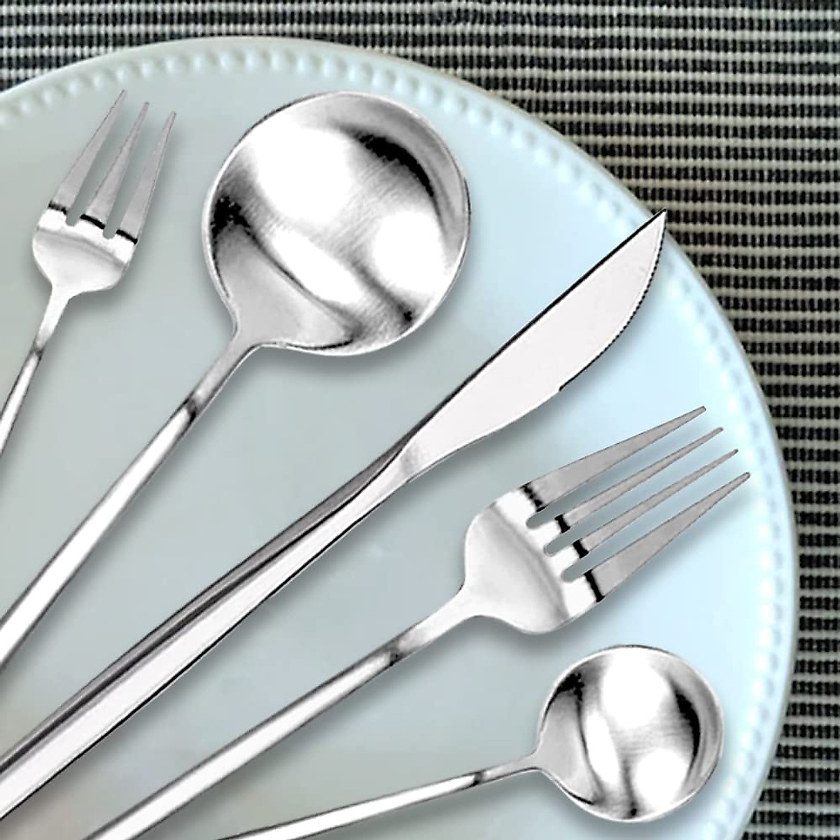 LAIION 30Peices Silverware Set, Stainless Steel Flatware Set for 6,Cutlery Tableware set Include Spoons And Forks Set, Matte Gold Utensil Set, Stain Finish, Dishwasher Safe Silver Color