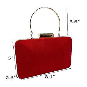 Cirilla Women Velvet Evening Bag Clutch Purse Crossbody Bag With Handle and Chain for Wedding Cocktail Party Banquet (Red)