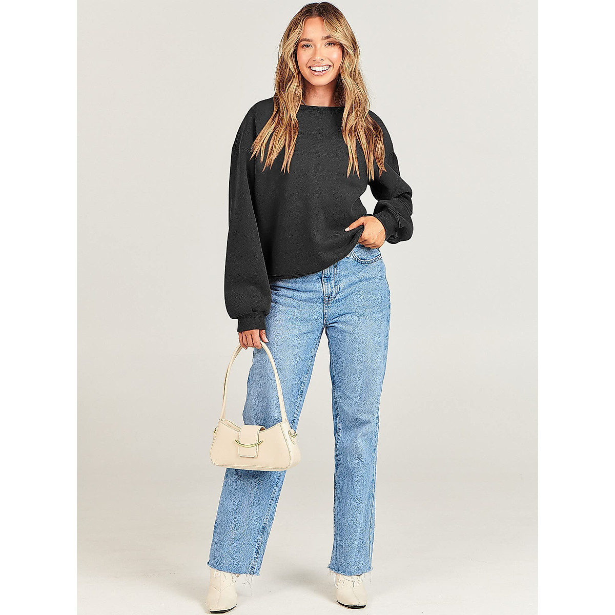 ANRABESS Women's Sweatshirts Hoodies Crewneck Oversized Fleece Pullover Sweaters Cute Top Y2K Teen Girls Preppy Clothes 2024 Black Medium