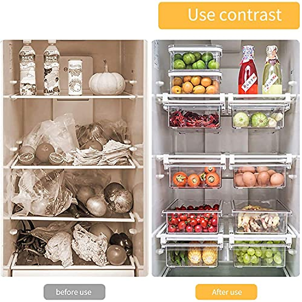 HOMEREFORM Pull-out Refrigerator Organizer Bins - Fridge Drawer Organizer with Handle, Refrigerator Shelf Holder Storage Box for Food Drinks, Fit for Fridge Shelf Under 0.6"