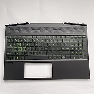 Replacement for HP Gaming Pavilion 15-DK 15-DK0126TX TPN-C141 Laptop Upper Case Palmrest Green Backlit Keyboard Assembly Part L57593-001 AP2K8000310
