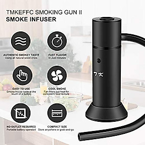 TMKEFFC Smoking Gun Portable Smoker Infuser, Handheld Cocktail Smoke Food Smoker for Meat, Sous Vide, Drinks, Cheese, Cup Cover and Wood Chips Included, Black
