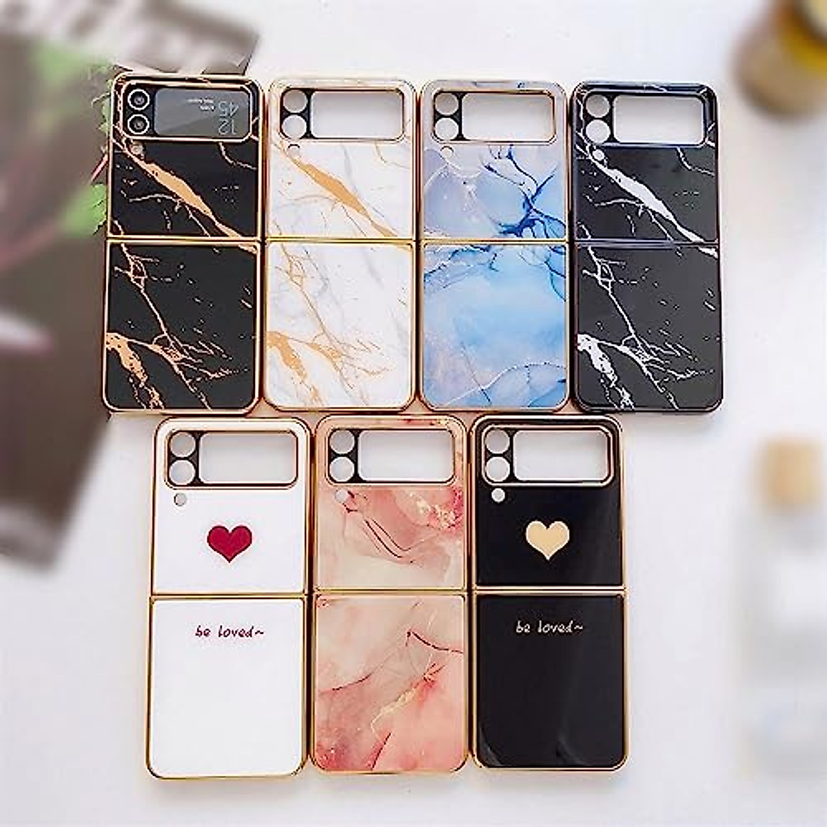 Marble Pattern Hard PC Tempered Glass Phone Case for Samsung Galaxy Z Flip 4 3 Flip4 Flip3 5G Protective Cover,Z5,for Z Flip 3