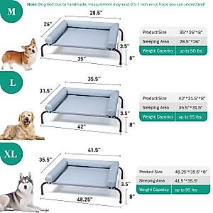 TJSOULER Cooling Elevated Dog Bed with Pillows,Portable Washable Raised Dog Cot with Chew Proof Mesh and Metal Frame,No-Slip Rubber Feet for Indoor & Outdoor Use,Large,Gray