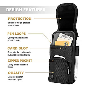 Perilogics Phone Holster with Magnetic Cover. Belt Clip Pouch for iPhone 15 Plus, 15 Pro Max, 14 Plus, iPhone 14 Pro Max, 13 Pro Max with Phone Case Installed. Zipper Storage and Credit Card Pocket