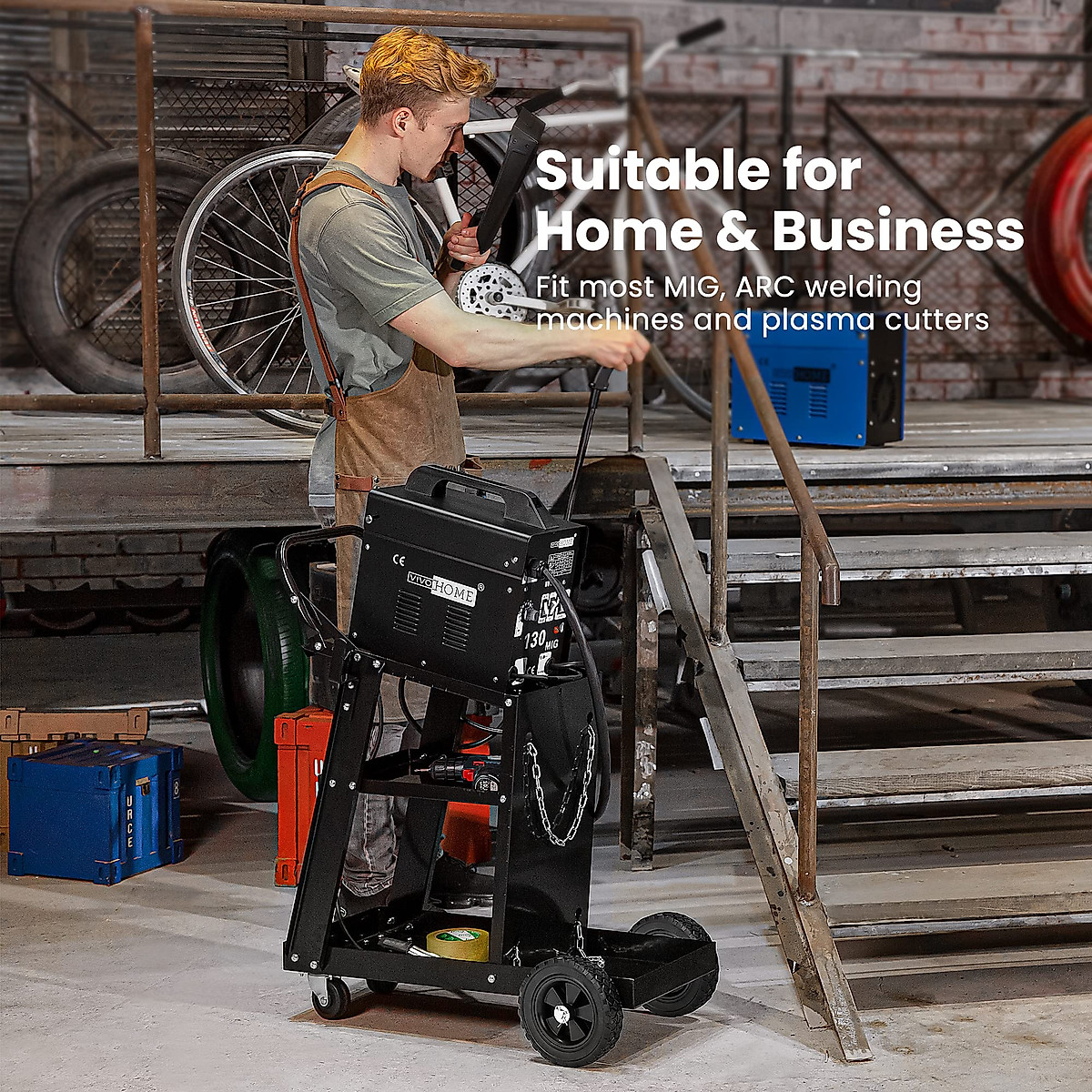 VIVOHOME Iron 3 Tiers Rolling Welding Cart with Upgraded Wheels and Tank Storage for TIG MIG Welder and Plasma Cutter Black