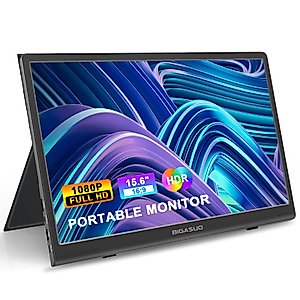BIGASUO Portable Monitor, 15.6 Inch USB-C Laptop Monitor HDMI Computer Display HDR IPS Screen Gaming Monitor with Dual Speaker for Laptop PC PS4 MAC Phone Xbox Switch w/Smart Case