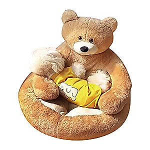 Cute Bear Hug Design Dog Cat Beds Plush Pet Beds Cuddler, Warm Soft Calming Dog Beds with Removable Washable Cover Non-Slip Bottom (Diameter 30 in, Khaki)