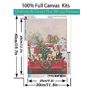 Christmas 5D Diamond Painting Kits for Adults Beginners,Winter Dogs Truck Round Full Drill Diamond Art,DIY Paint by Diamonds Dots Art Kits, Home Wall Decor 12x16 Inch