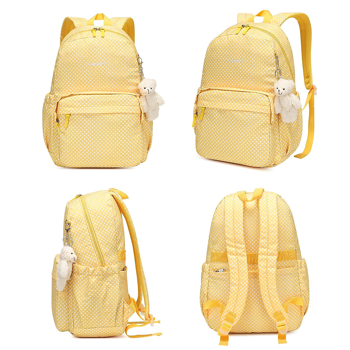 Backpack for Girls, Kids Backpack, Waterproof Large Space School Backpacks for Teen Girls, with Hairball Pendant, suitable for Travel and School (Yellow)
