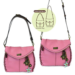 CHALA Bronze Sea Turtle with Teal Starfish Purse Charm + XBody/Shoulder Handbags - 9 Colors (Pink)
