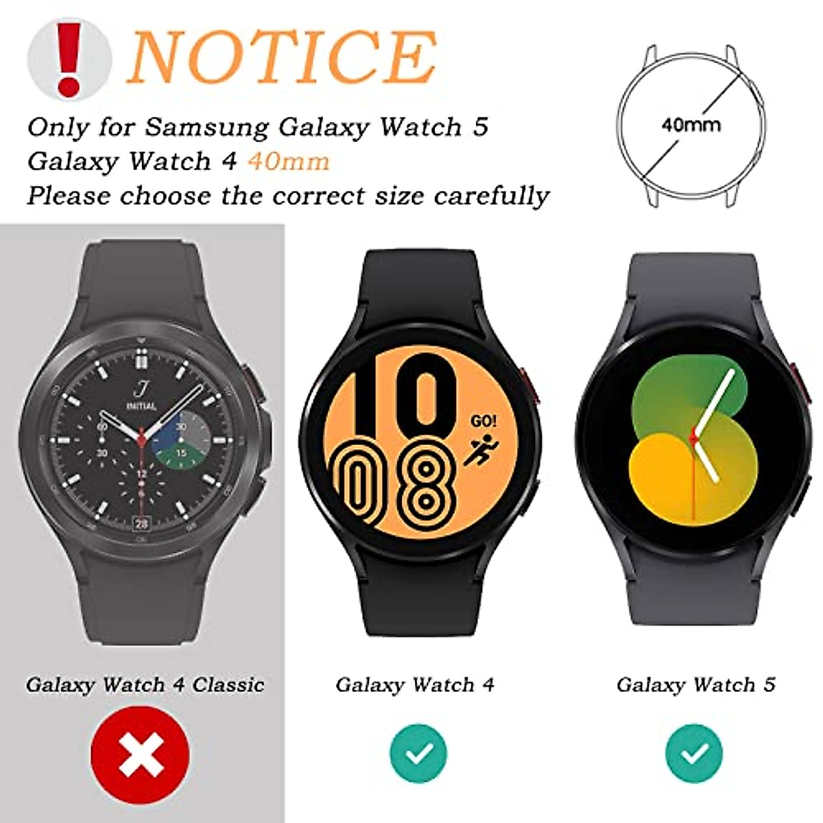 12 Pack Soft Case Compatible with Samsung Galaxy Watch FE & Galaxy Watch 5 & Galaxy Watch 4 40mm/44mm, Soft TPU All-Around Protective Bumper Built-in Screen Protector(12 Colors,40mm)