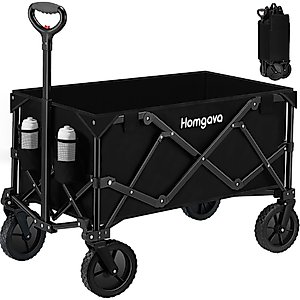 Homgava Collapsible Folding Wagon Cart 150L, Heavy Duty Garden Cart with All Terrain Wheels,Portable Large Capacity Utility Wagon Cart for Camping Fishing Sports Shopping,Black