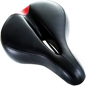 Bikeroo Bike Seat Cushion for Women - Universal Memory Foam Bicycle Seat for Mountain, Road, Exercise Bike - Comfortable Padded Bike Saddle Replacement w/Shock Springs, Red