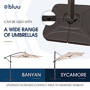 BLUU Compact Base 4 Pc 230 Lbs Water & Sand Filled Weighted Base Offset Cantilever Hanging Patio Umbrella Base for Banyan Offset Hanging Umbrella,Dark Brown