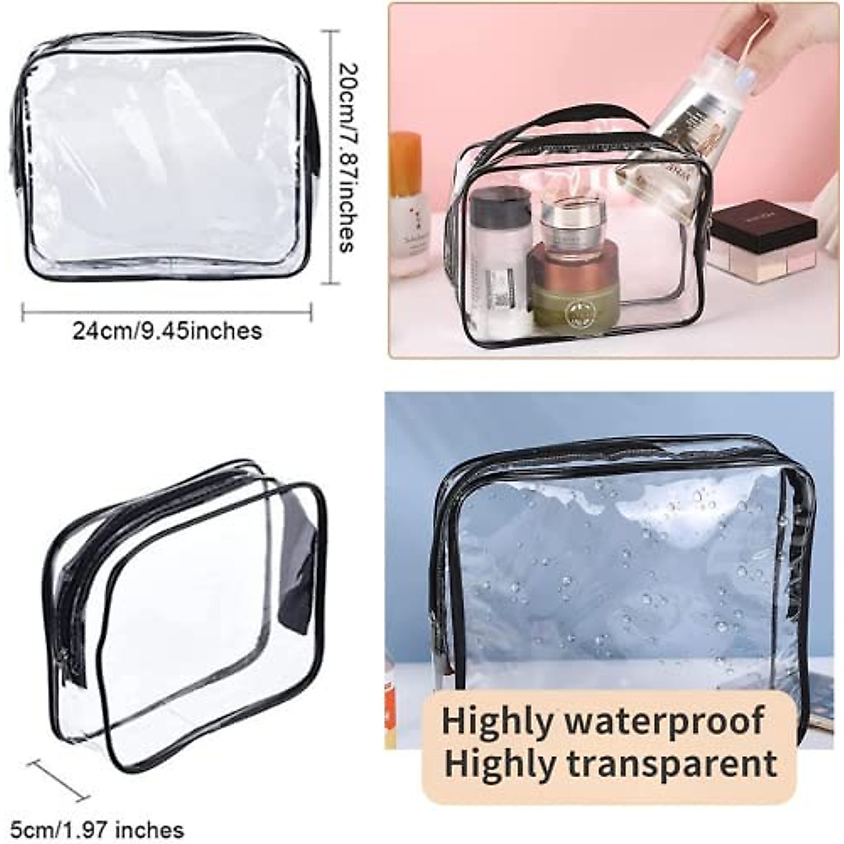 RRRWEI Clear Backpack Stadium Approved Heavy Duty Backpack Women School Bookbag Transparent Pvc For Men,Work,Security,Travel (BLACK WITH MAKE UP BAG)