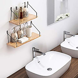 HOMWOO Floating Shelves Set of 2 Oak Solid Wall Shelf Rustic Wall Mounted Shelves for Living Room, Bedroom, Bathroom, Kitchen, Office (Natural)