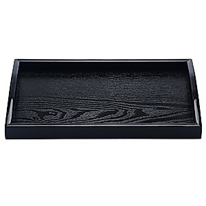 JPCRAFT Rectangle Wooden Serving Tray Breakfast Tray with Handles, Black, 14 by 9-Inch