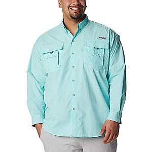 Columbia Men's PFG Bahama II Long Sleeve Shirt, Breathable, UV Protection, Gulf Stream/Realtree Edge, Large