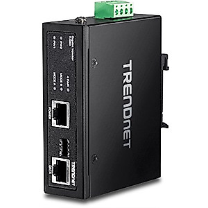 TRENDnet Hardened Industrial 60W Gigabit PoE+ Injector, DIN-Rail Mount, IP30 Rated Housing, Includes DIN-Rail & Wall Mounts, TI-IG60,Black