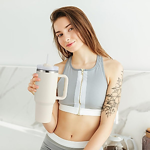 Ochapa 40 oz Tumbler with Handle Straw Lid Insulated Stainless Steel Vacuum Reusable Keep Drinks Cold Coffee Cup Holder Friendly Gifts for Women Men Lover Car Gym Travel, White