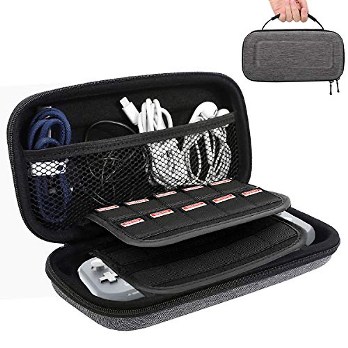 TiMOVO Carrying Case for Nintendo Switch Lite, Shock Absorbing Protective Travel Carrying Pouch Durable Hard Shell Bag with Handle for Nintendo Switch Lite, Game Cards, Accessories - Gray