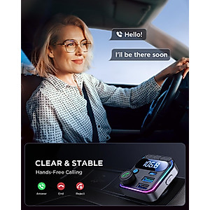 JOYROOM Bluetooth 5.3 FM Transmitter Car Adapter, [Stronger Dual Mics & HiFi Deep Bass Sound], 48W PD&QC3.0 USB C Car Charger Cigarette Lighter Adapter, Hands-Free Calling Radio Stereo Receiver